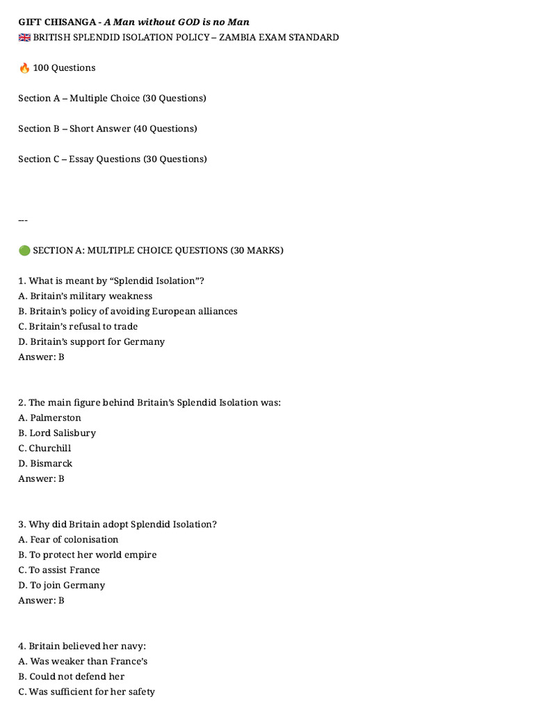 Britain Splendid Isolation Policy | PDF | Allies Of World War I ...