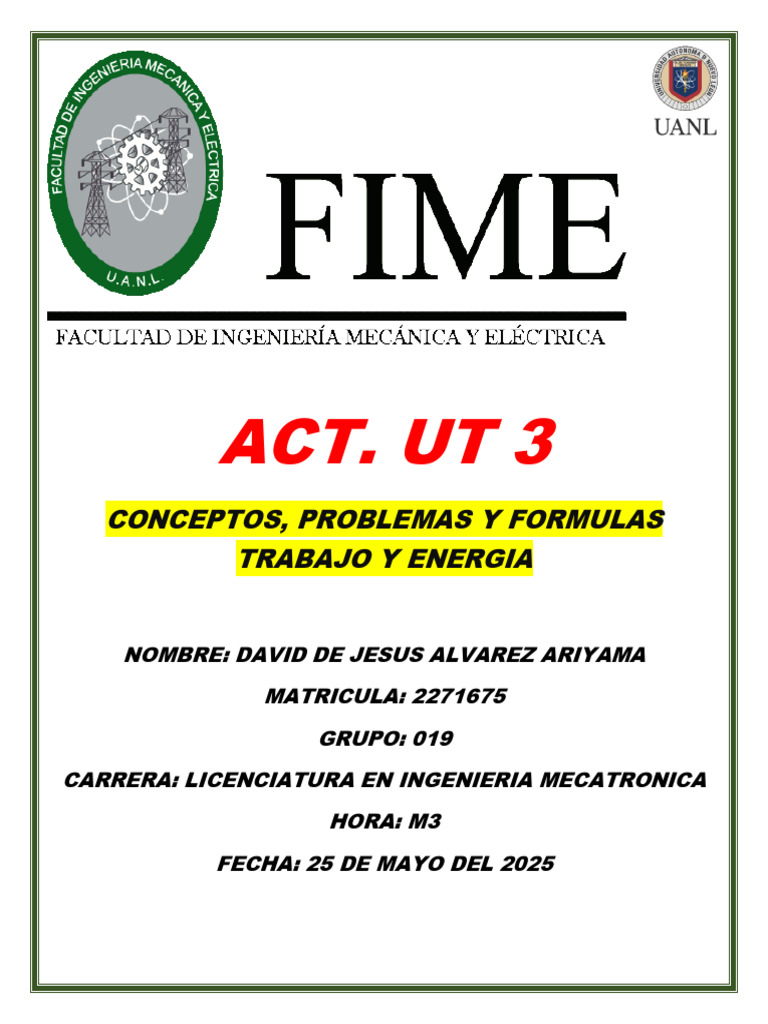 Act Ut3 5.1 Conceptos, Problemas y Formulas Trabajo y Energia | PDF