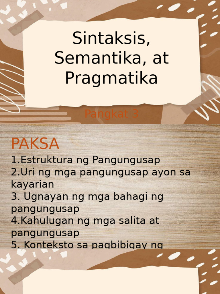 Sintaksis Semantika at Pragmatika | PDF