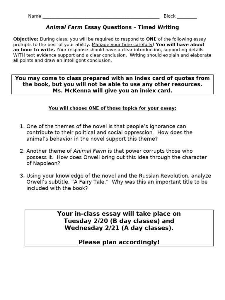 Animal Farm Essay Questions | PDF