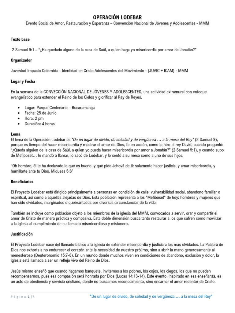 Resumen - Proyecto Operacion Lodebar-Rev | PDF | Amor | Oración