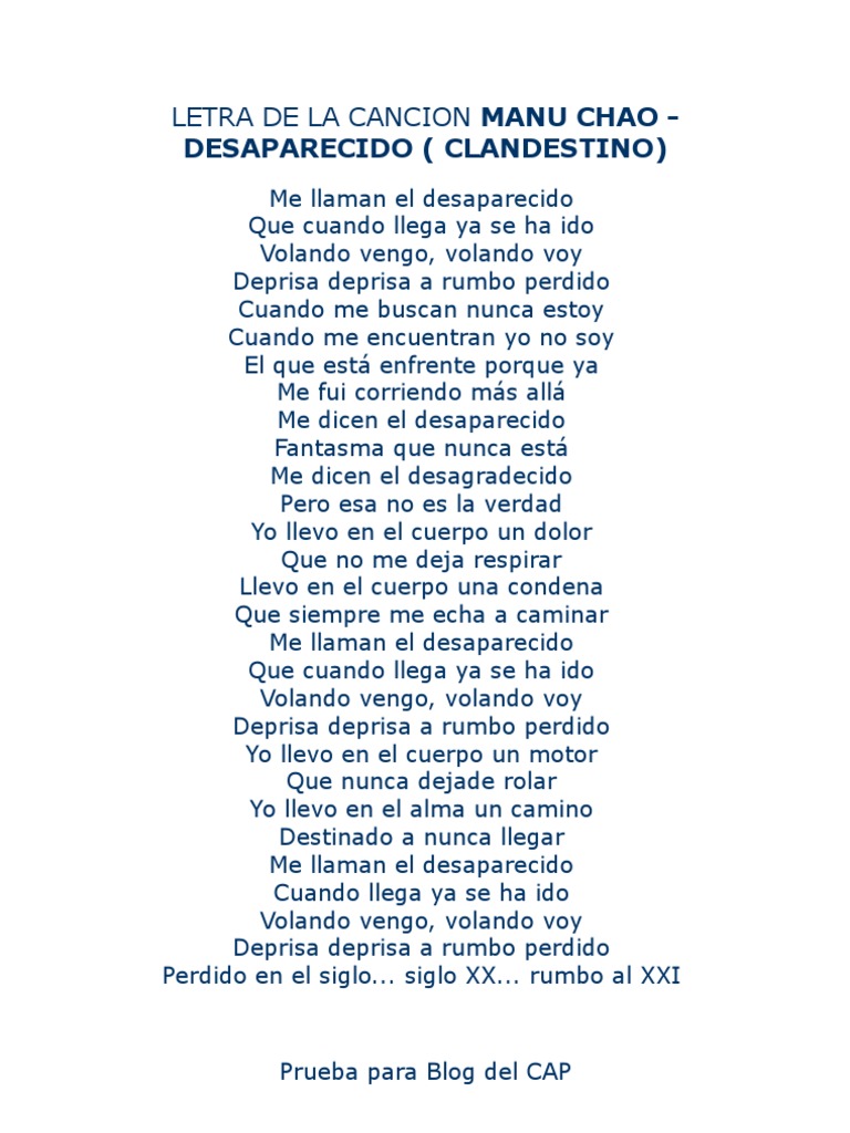 Letra de "Desaparecido" de Manu Chao | PDF