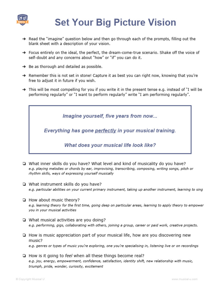 Big Picture Vision Worksheet | PDF | Musicology | Performing Arts