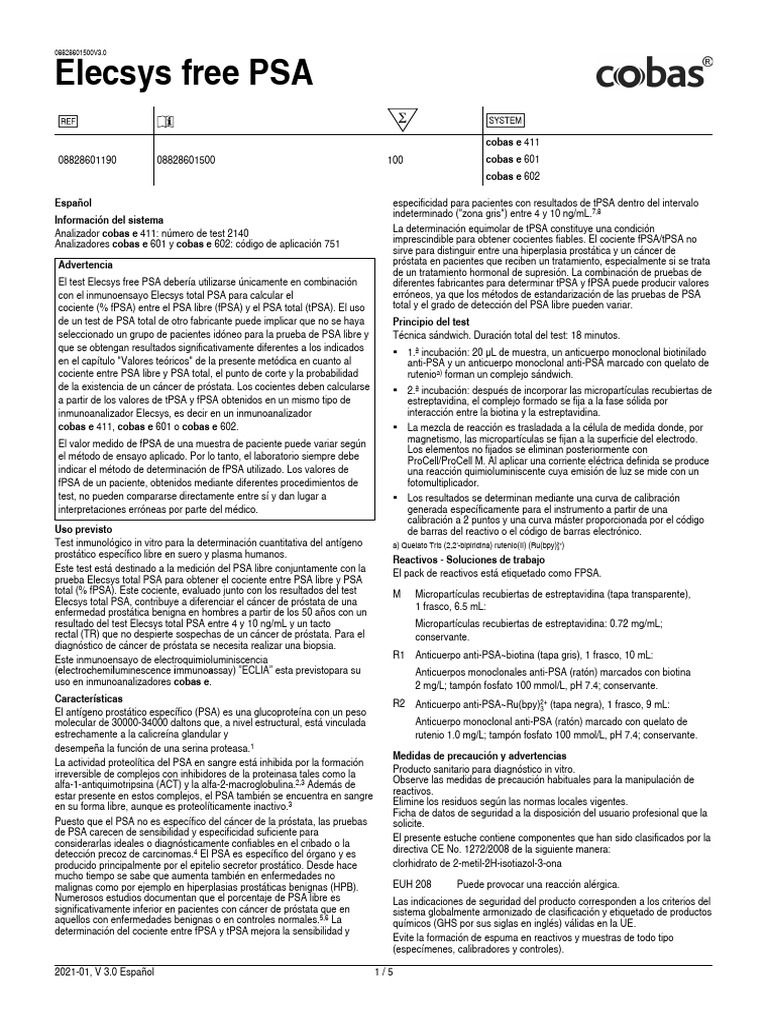 Elecsys Free PSA.08828601500.V3.Es | PDF | Antígeno específico de la ...