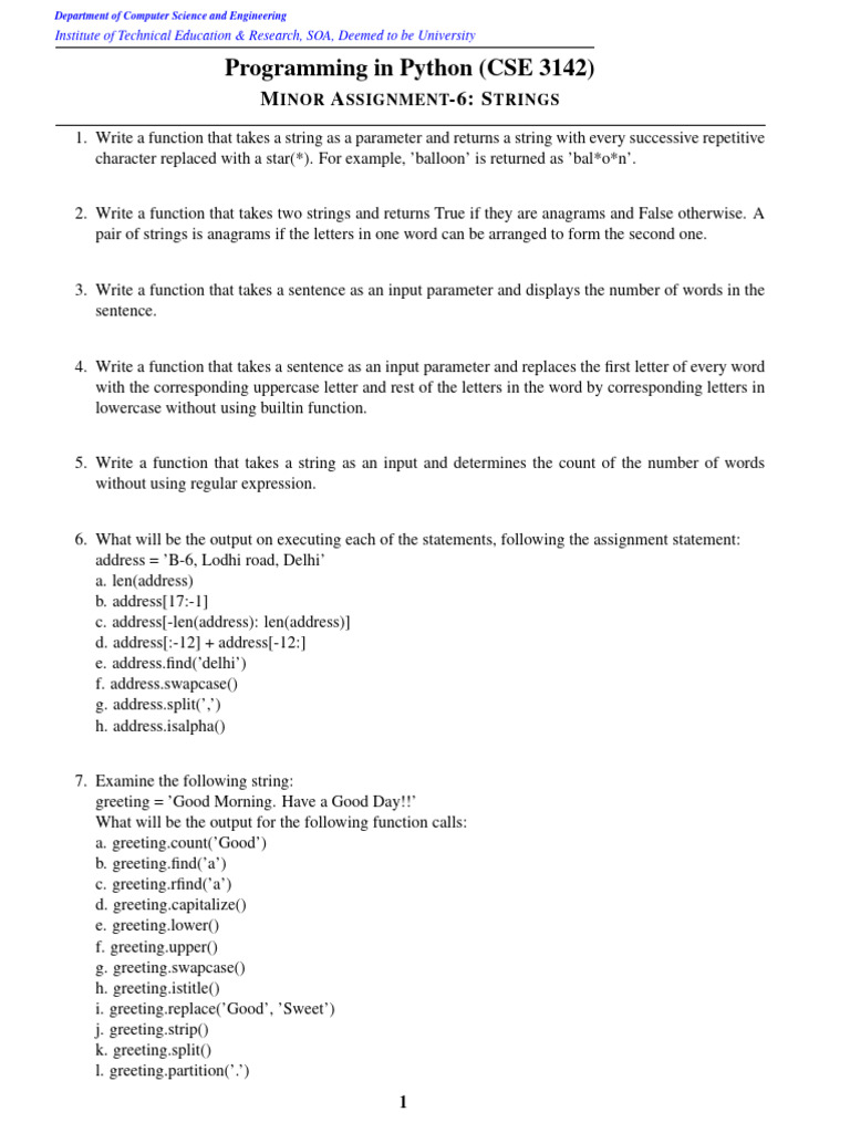Minor Assignment-6 (Strings) | PDF | String (Computer Science) | Computer Programming