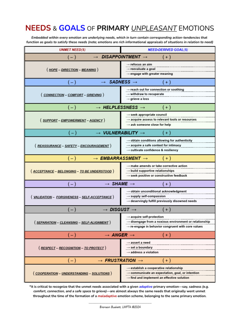 Primary Emotion Needs & Goals v1.4 | PDF | Emotions | Psychology