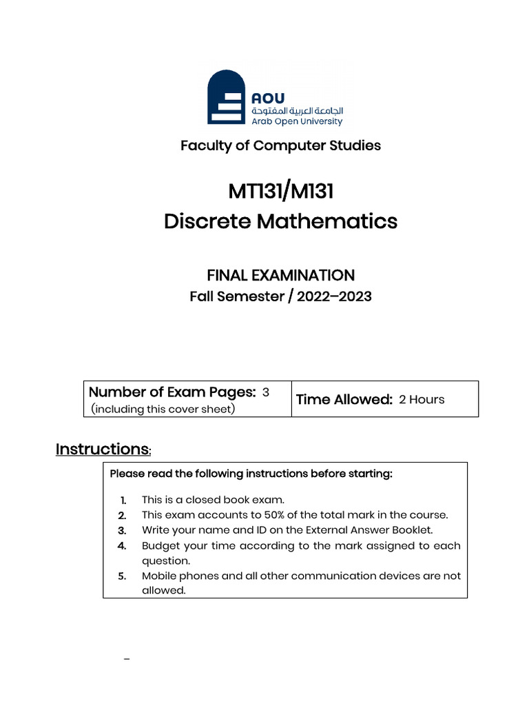 MT131 Final Fall 2023 | PDF | Mathematical Concepts | Combinatorics