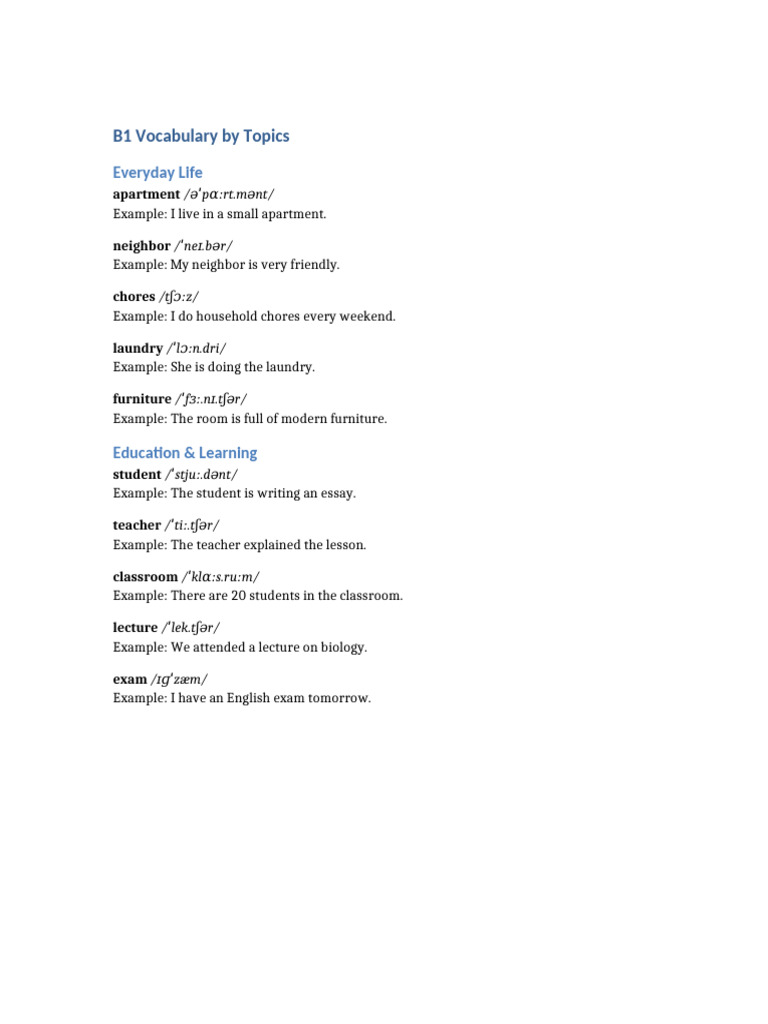 B1 Vocabulary Topics | PDF