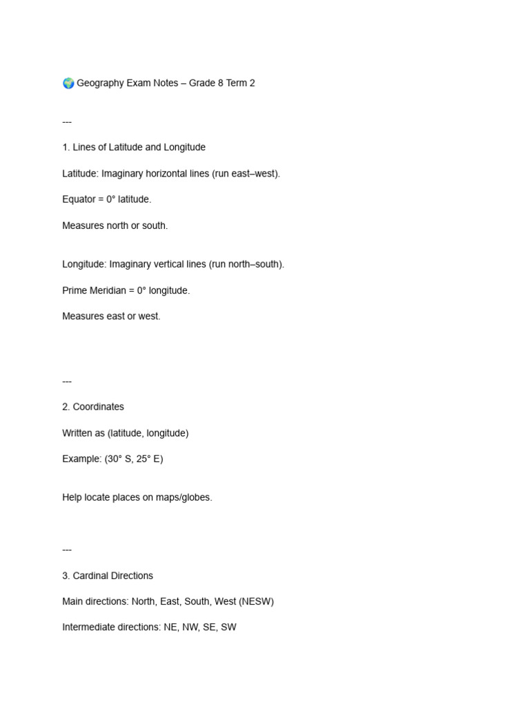 Grade 8 Geography Exam Notes Term 2 | PDF
