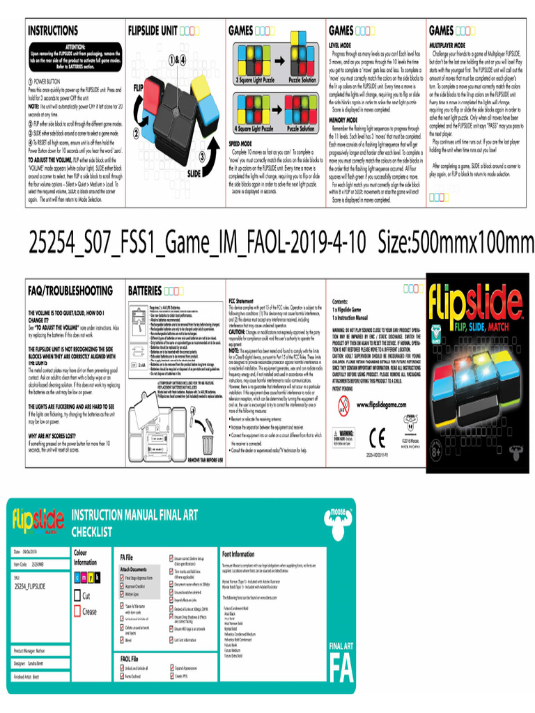 Flip Side 25254 Electronic Handheld Game INSTRUCTIONS Manual | PDF