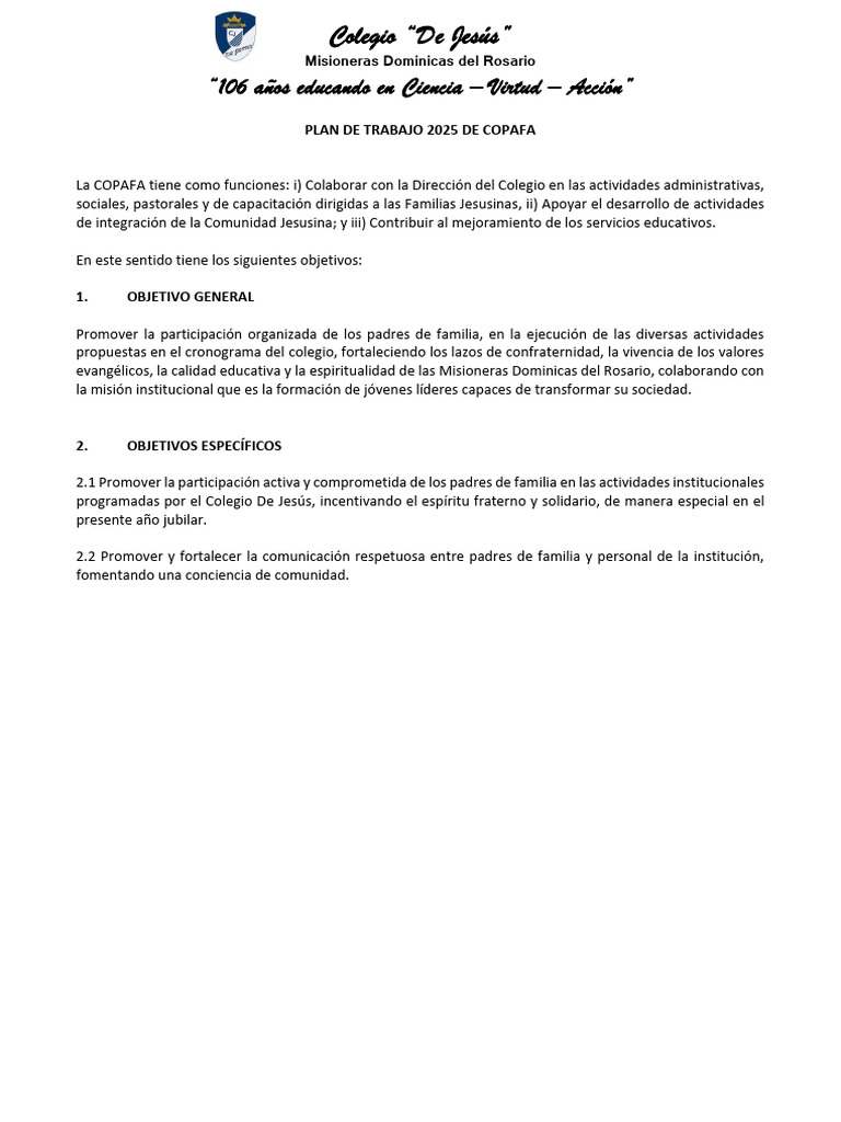 Plan Anual de Trabajo - COPAFA - 10JUN 2025 - Firmado | PDF