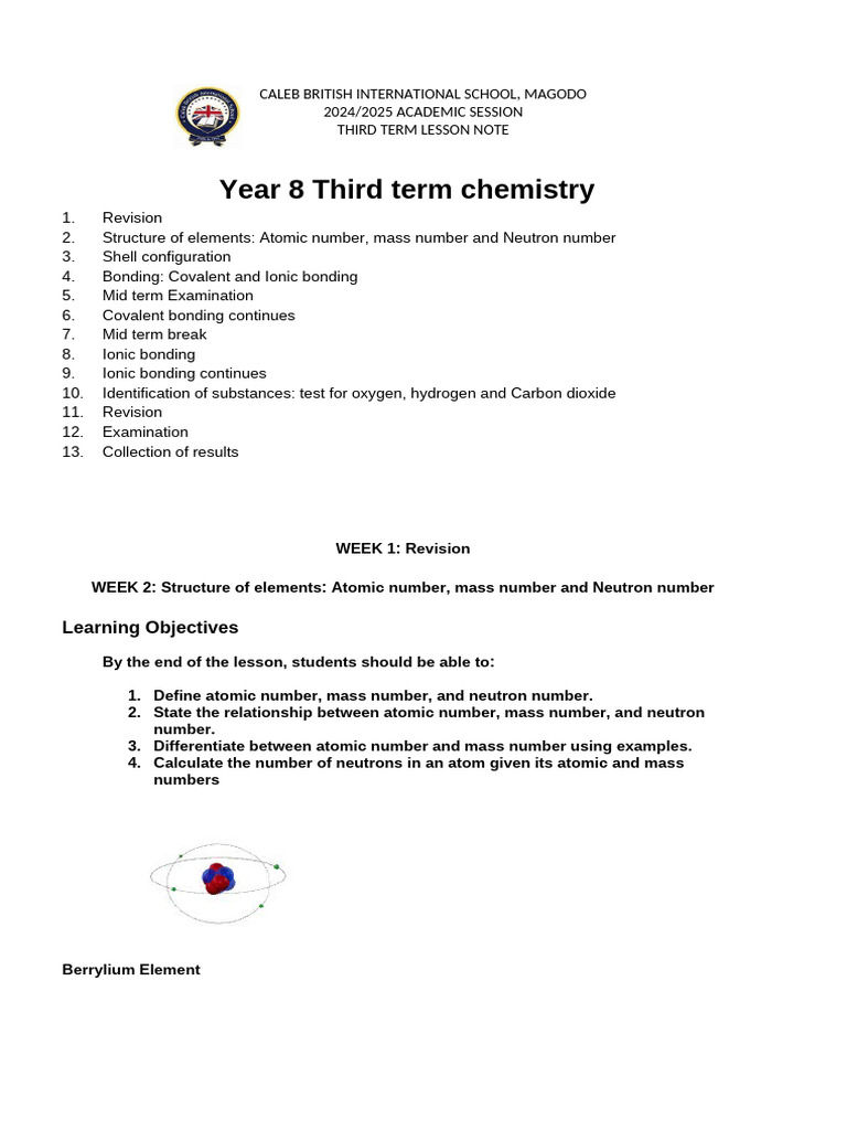 Year 8 Chemistry Lesson Notes 2024/25 | PDF | Chemical Bond | Chemical ...
