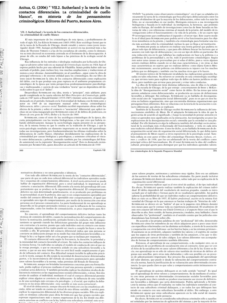 Anitua I - Historia de Los Pensamientos Criminologicos Sutherland | PDF | Criminología | Aprendizaje