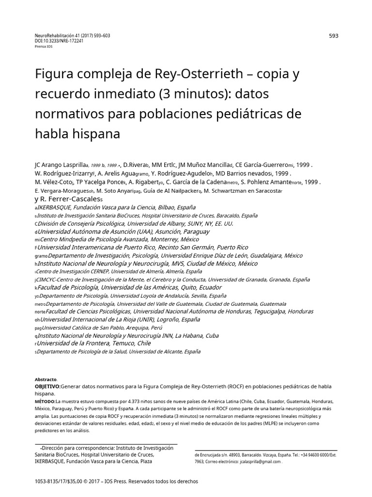 Arango-Lasprilla Et Al, 2017 (R-OCF) .Ilo - Es | PDF | Memoria | Análisis de regresión