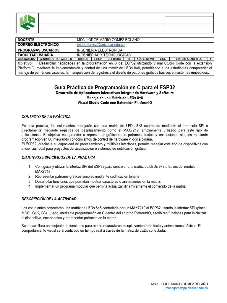 Programación C para Matriz LED 8x8 ESP32 | PDF | Diodo emisor de luz ...