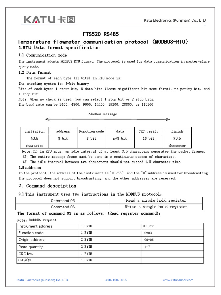 FTS520-RS485 Communication Protocol en | PDF | Computing | Computer Engineering