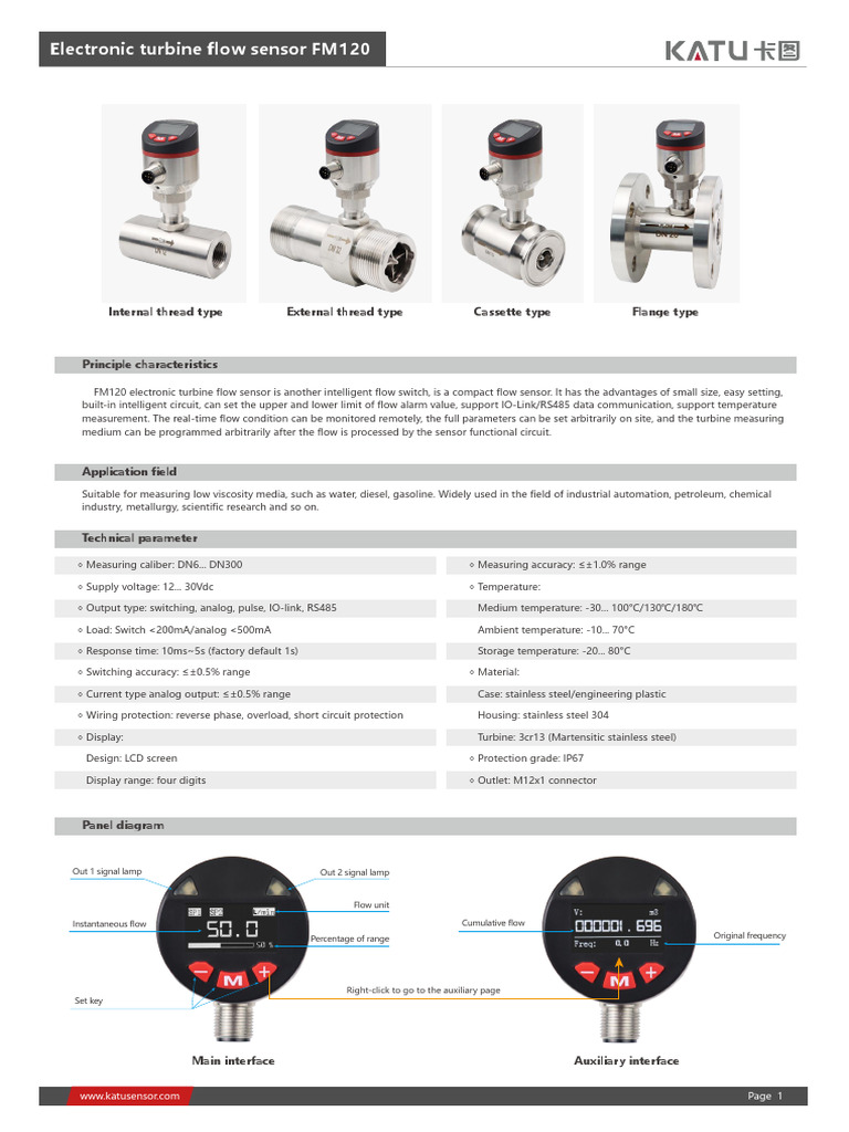FM120 Electronic Turbine Flow Sensor | PDF | Flow Measurement | Sensor