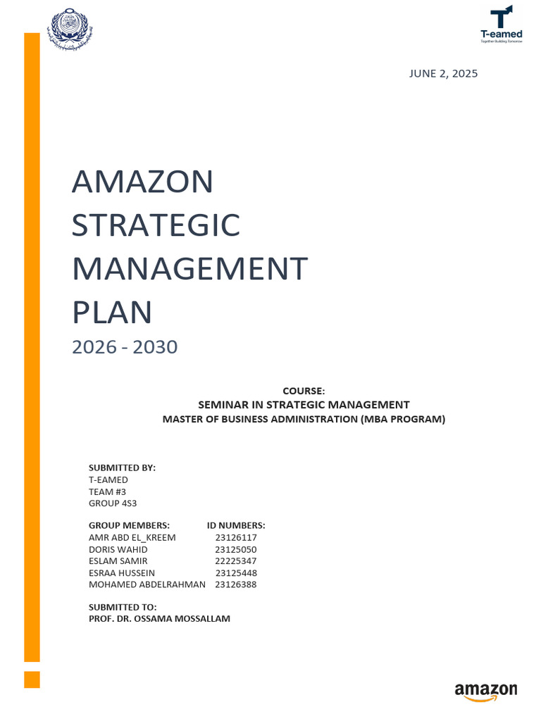 Amazon Strategic Management 2026-2030 | PDF | E Commerce | Economic Growth