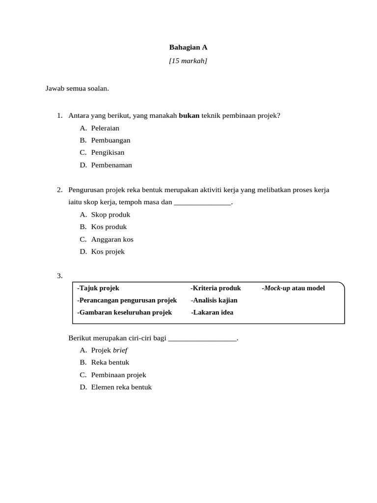 Soalan RBT F2 Bahagian A | PDF