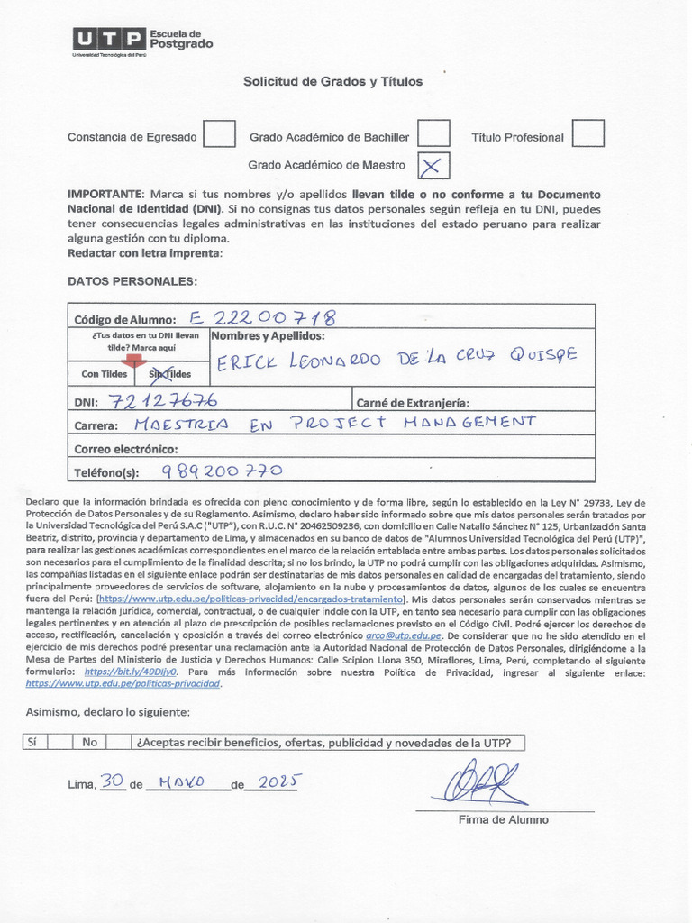 Solicitud de Grados y Títulos | PDF