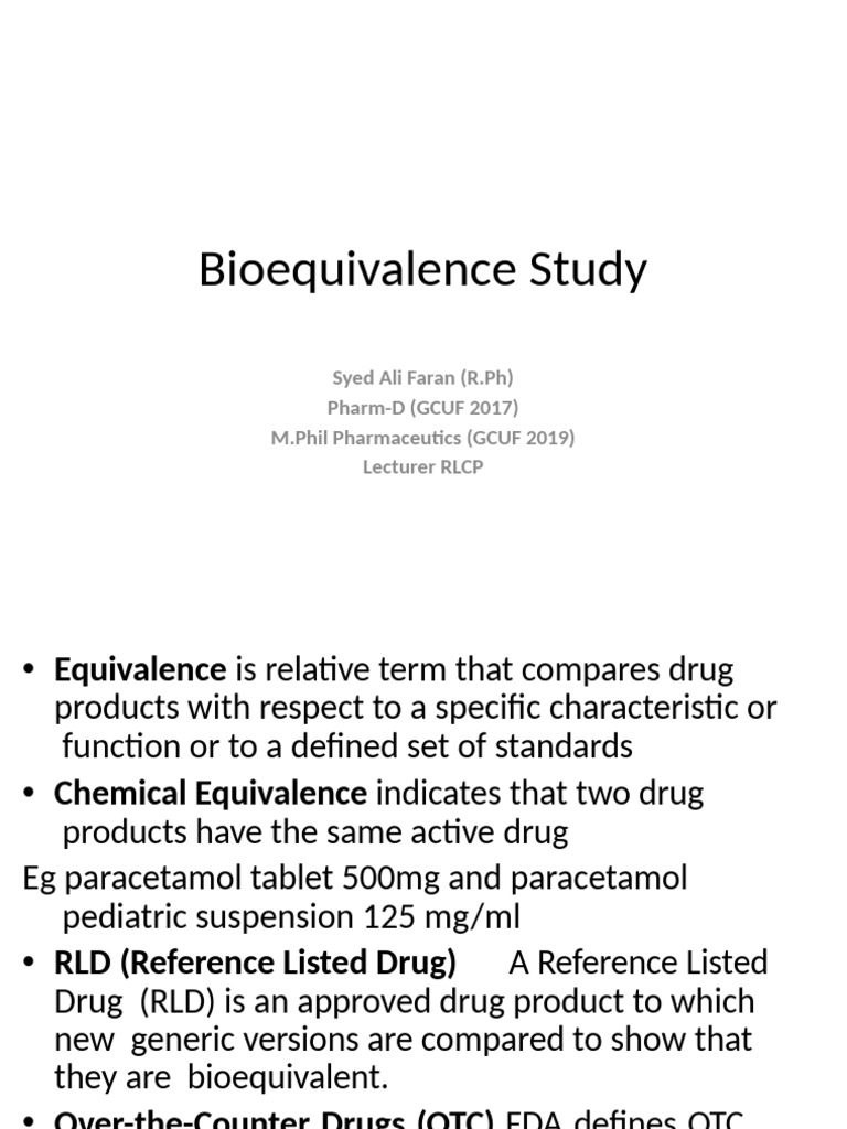 Understanding Bioequivalence Standards | PDF | Generic Drug | Drugs