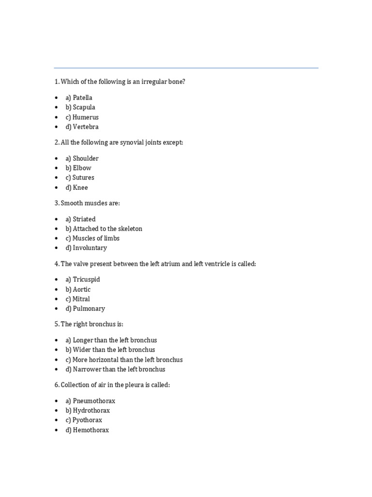 Anatomy Quiz Questions and Answers | PDF | Atrium (Heart) | Lung