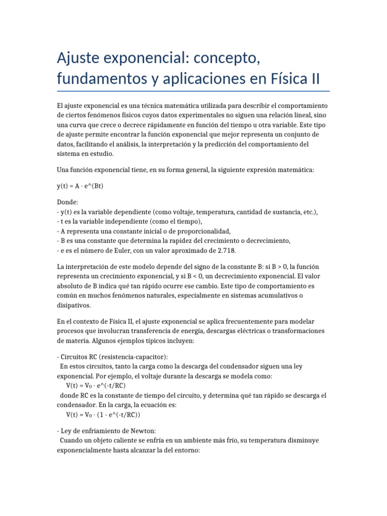 Ajuste Exponencial en Física II | PDF | Funcion exponencial | Función ...
