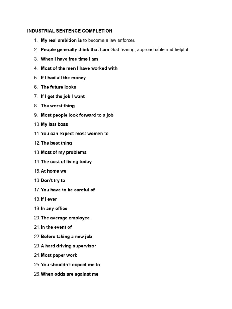 Sentence Completion Sample Questions | PDF | Cost Of Living | Intimate ...