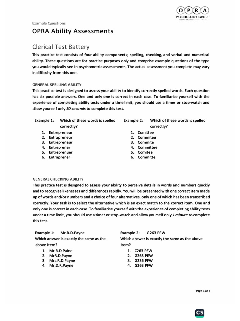 Pcgsat Clerical Test Sample Questions | PDF