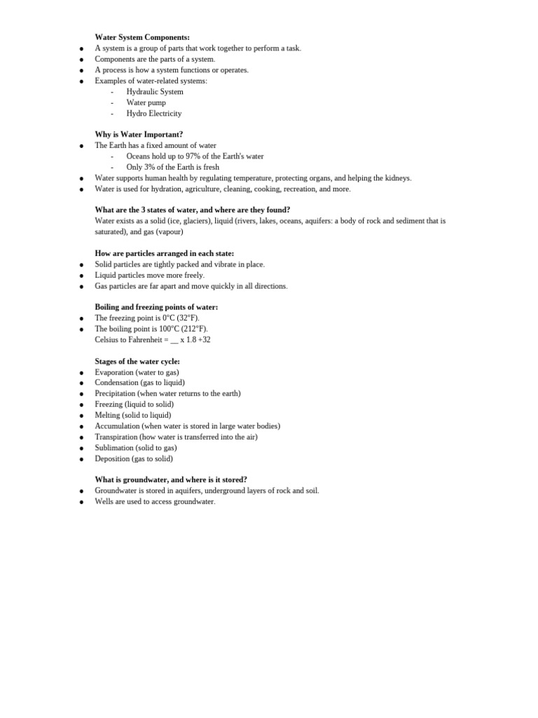 Science Test (Study Guide) : Water Systems | PDF