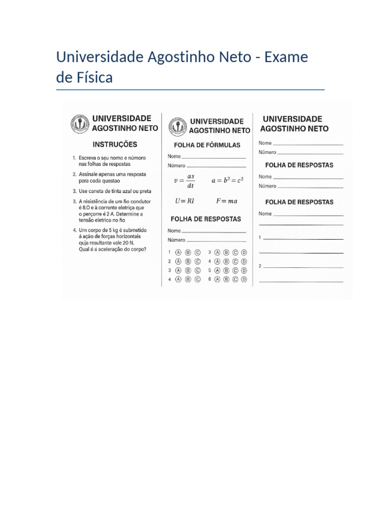Exame Fisica UAN Modelo | PDF