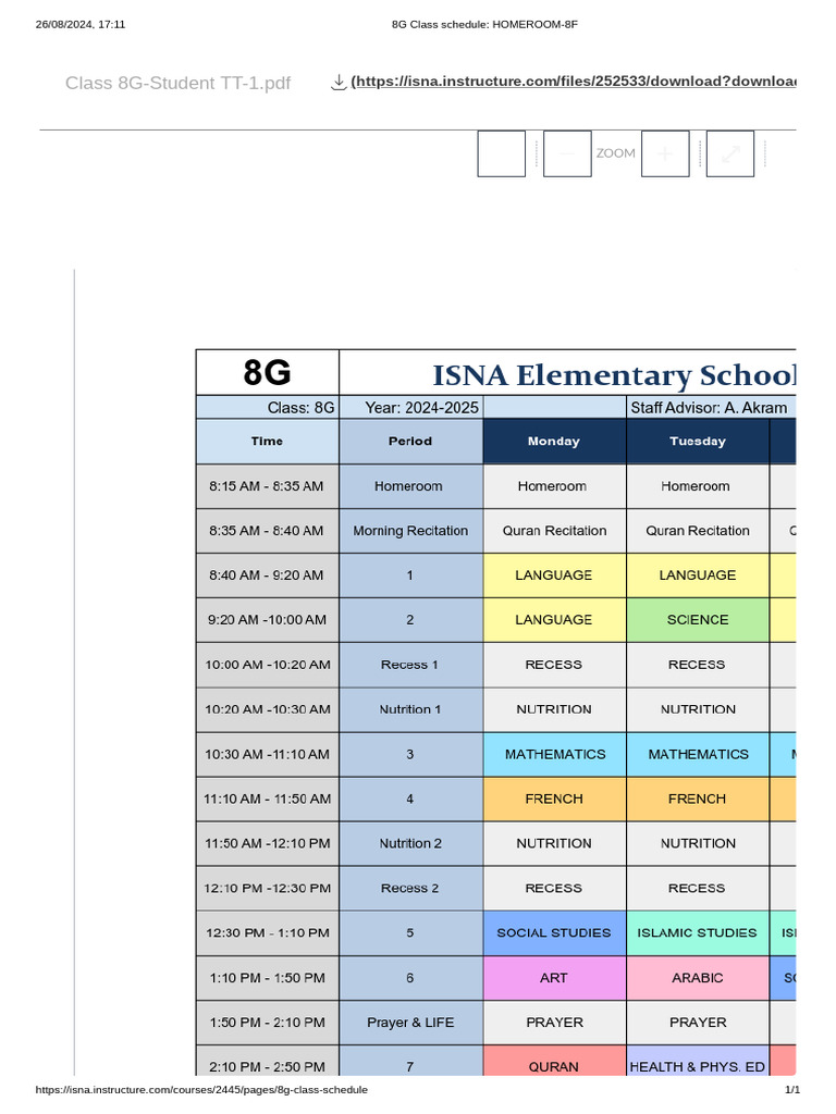 8G Class Schedule - HOMEROOM-8F | PDF