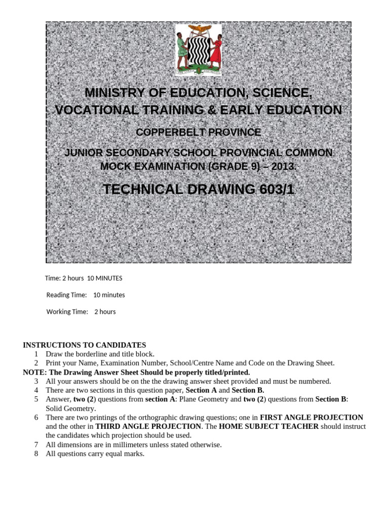 Grade 9 Technical Drawing Exam Guide | PDF