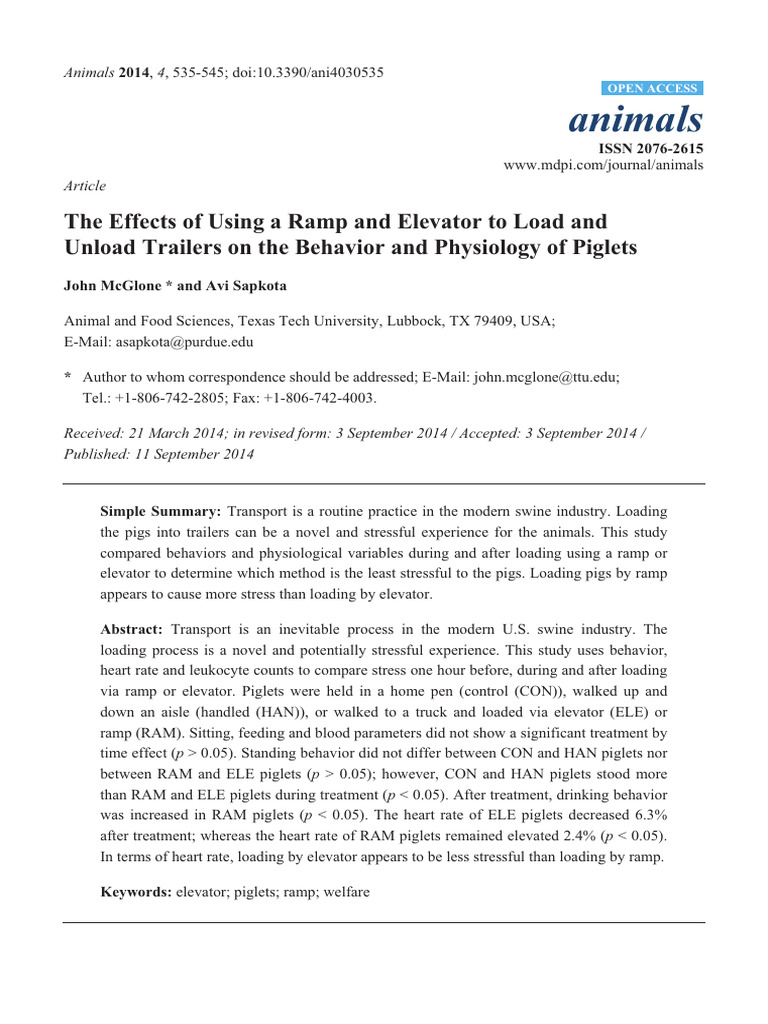 Mcglone2014 (Comparacion Entre Rampa y Elevador) | PDF | Pig | Heart Rate