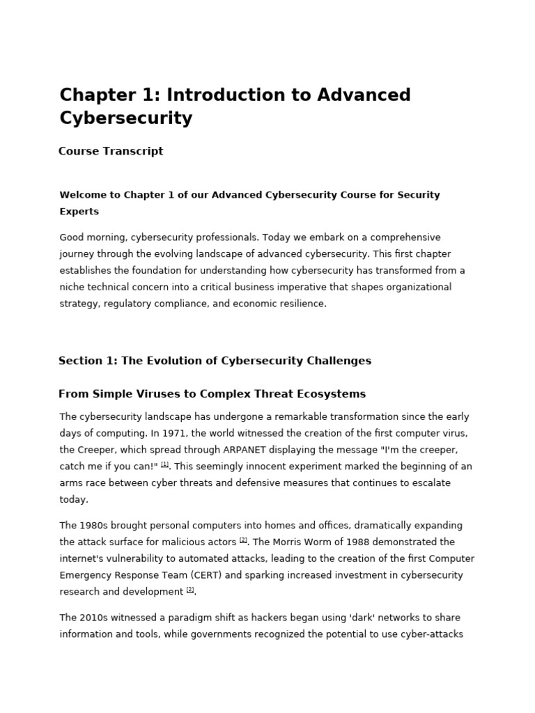 Chapter 1 - Introduction To Advanced Cybersecurity | PDF | Security | Computer Security