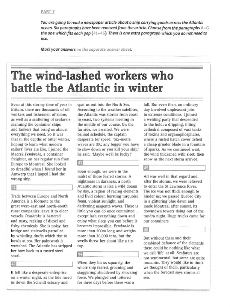 Reading and Use of English Part 7 | PDF | Ships | Sentence (Linguistics)