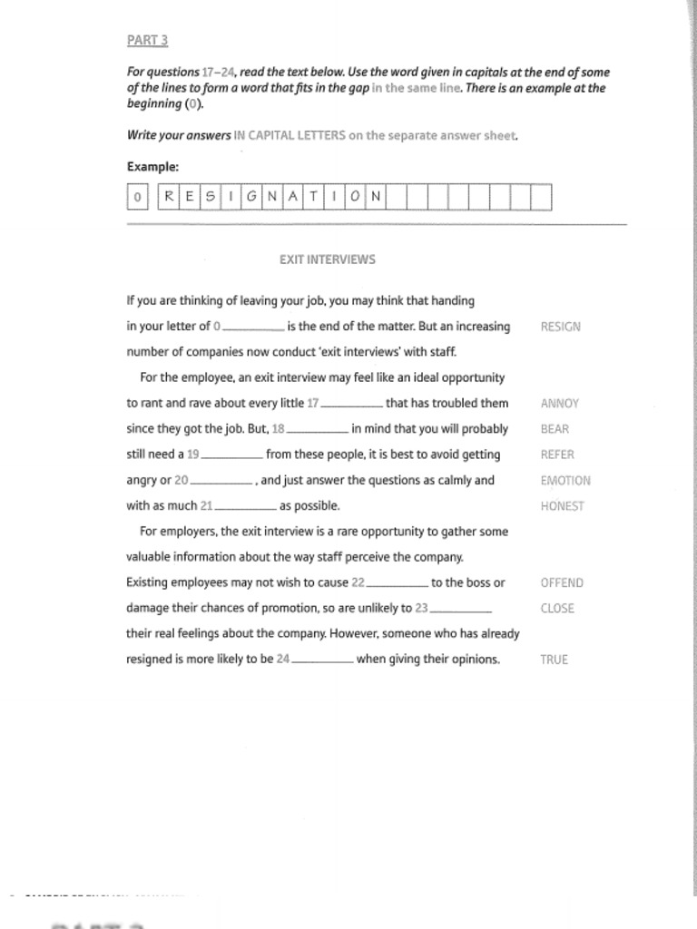 Reading and Use of English Part 3 | PDF