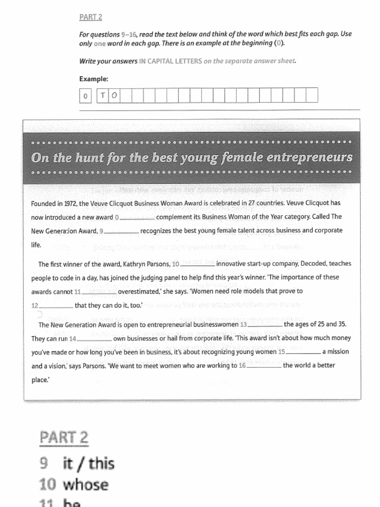 Reading and Use of English Part 2 Task | PDF