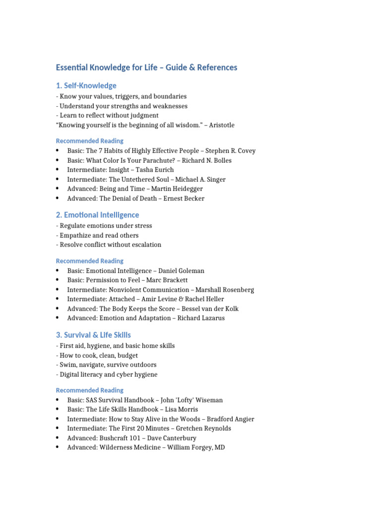 Essential Life Skills and Knowledge Guide | PDF