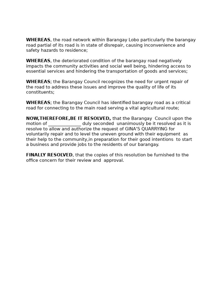 Sample Barangay Reso | PDF