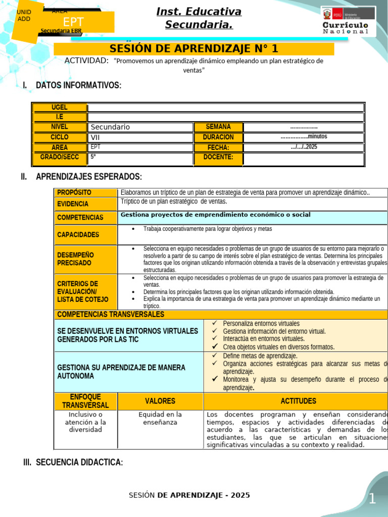 5°-Ses Act 01-Emprendimiento-U2 | PDF | Aprendizaje | Planificación estratégica