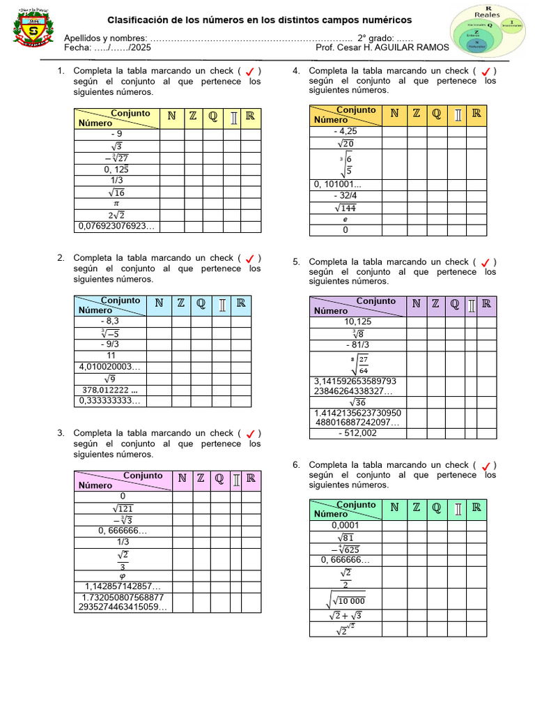 Clasificación de Los Números en Los Distintos Campos Numéricos | PDF ...