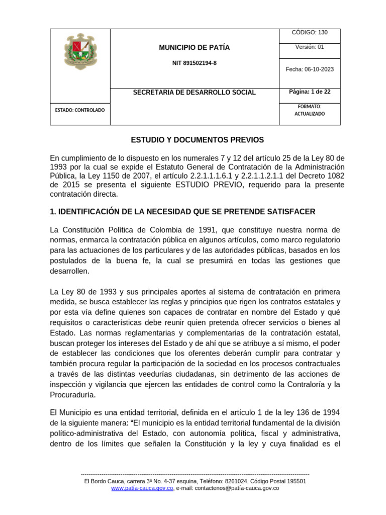 Estudios Previos - YANETH MANQUILLO - Aprobados | PDF | Hospital | Estado (política)