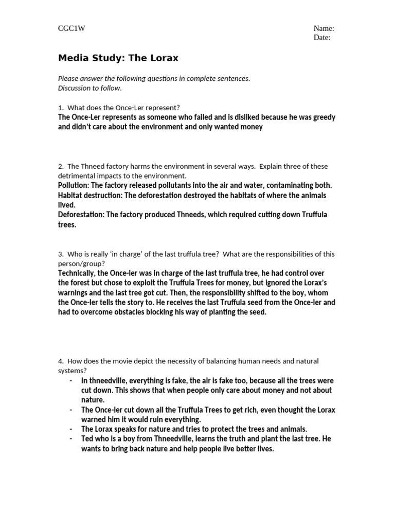 Media Study The Lorax - Docx - Keilyn | PDF | Environmental Issues ...