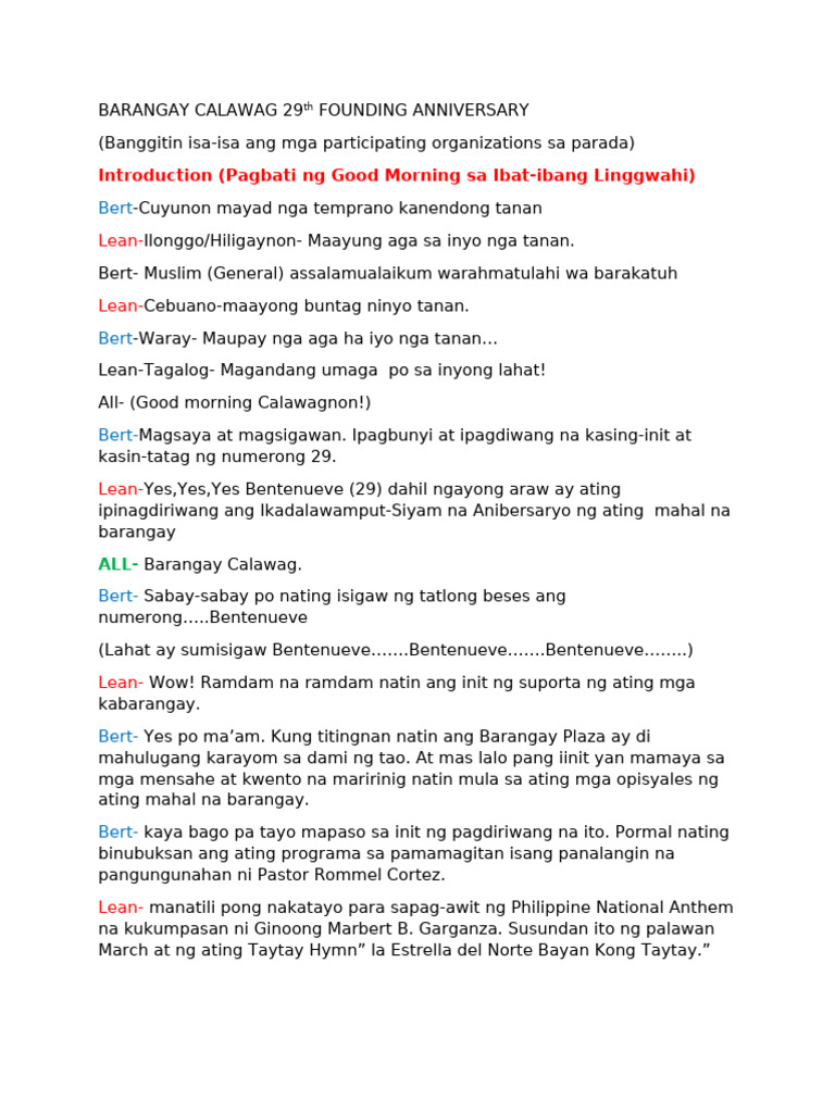 Barangay Calawag 29th Founding Anniversary | PDF