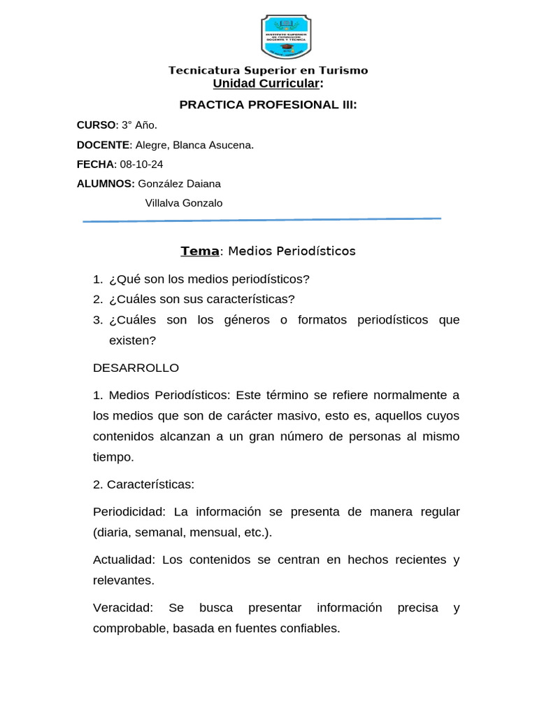 Pract Prof III - 08-10 - Medios Period | PDF