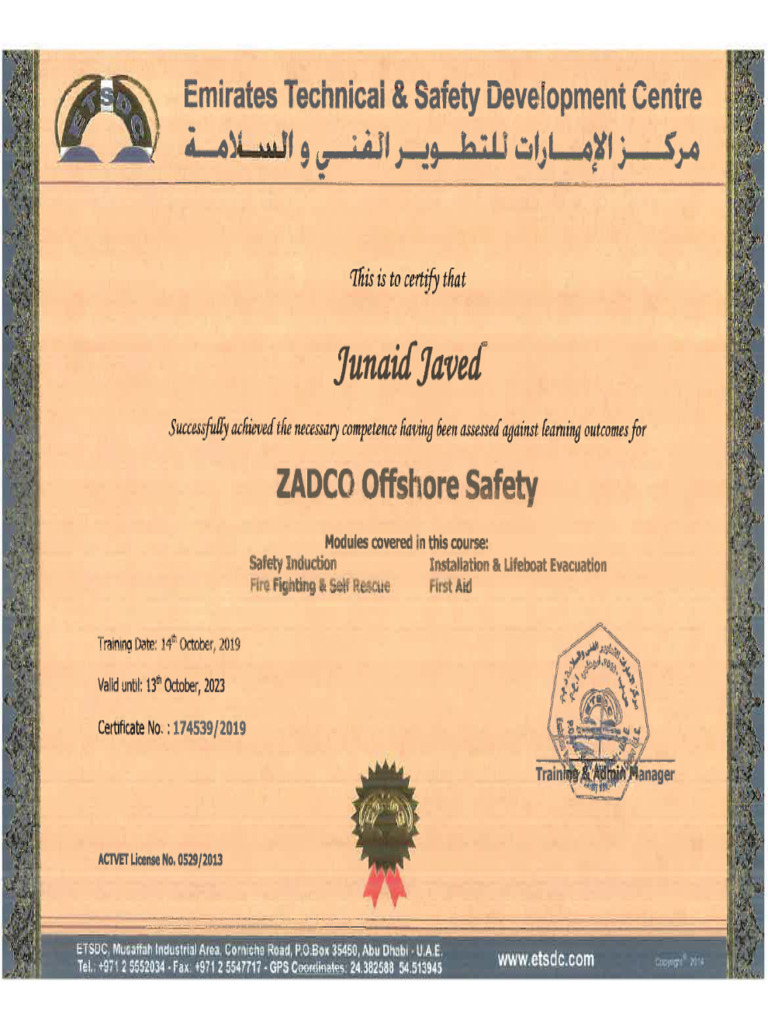 Training Certificate Junaid | PDF