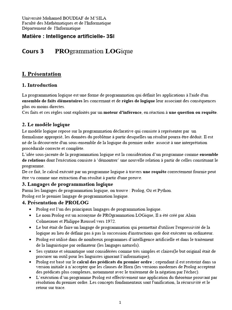 Introduction à la Programmation Logique | PDF | Programmation ...
