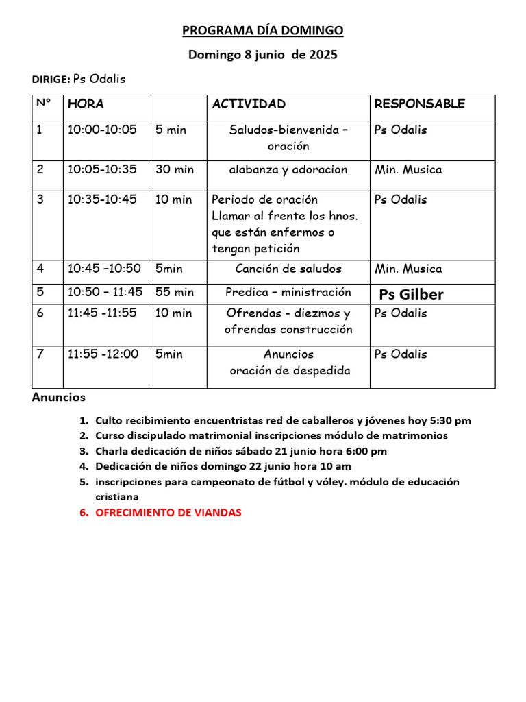 Programa Día Domingo 8 Juni | PDF