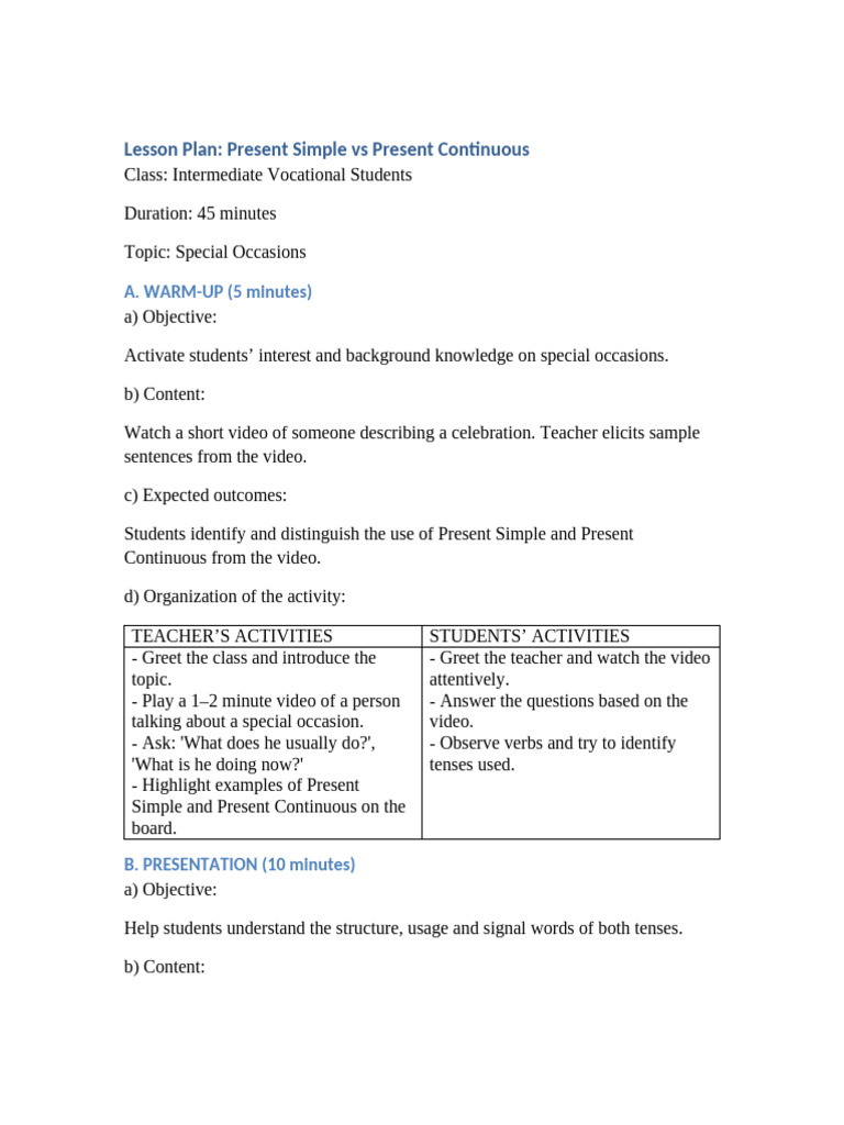 Lesson Plan Present Tenses Full Formatted | PDF | Question | Human Communication